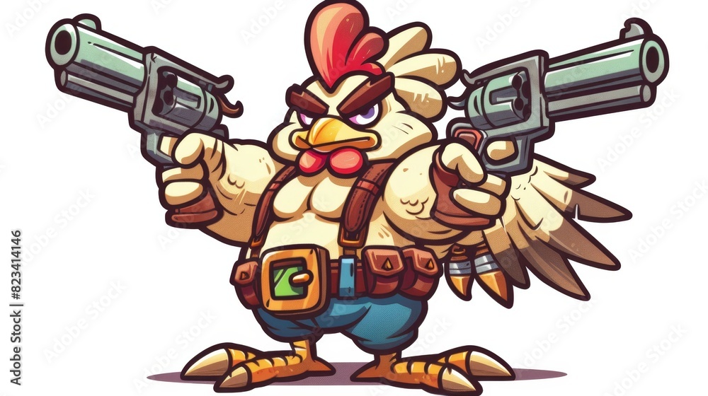 Clipart illustration of an angry chicken holding revolvers. Simple ...