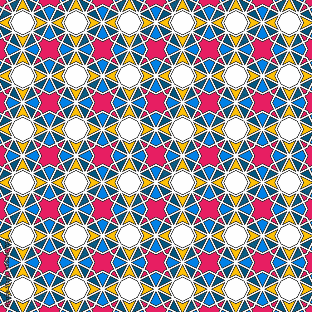 Colorful seamless geometric pattern with interconnected star and ...