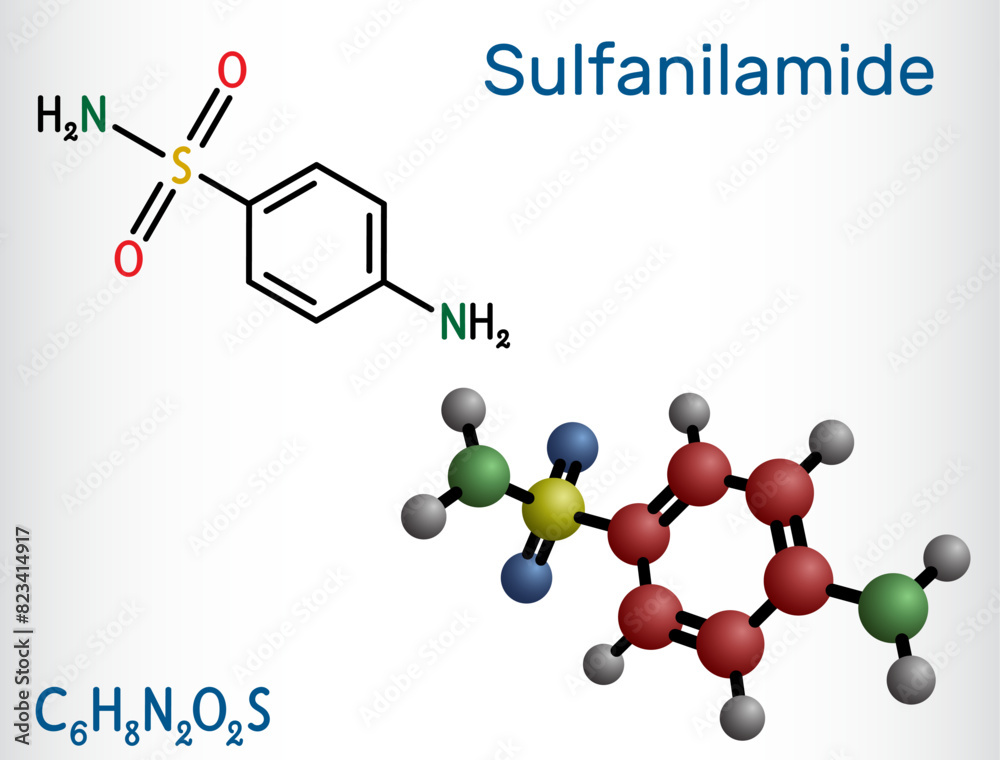 Sulfanilamide, sulphanilamide molecule. It is antibacterial drug ...