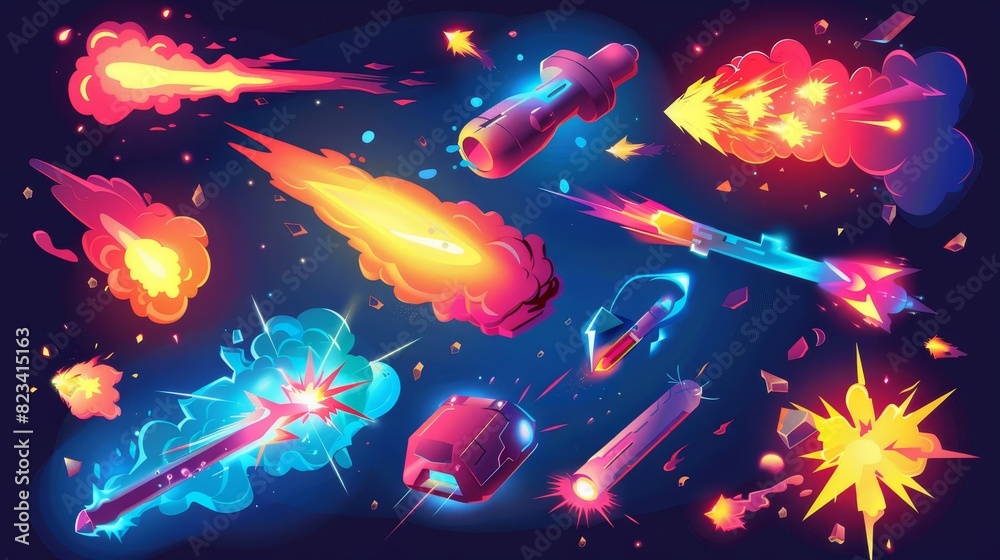 Magic beams, laser gun, explosion, fire and lightning effects in a ...