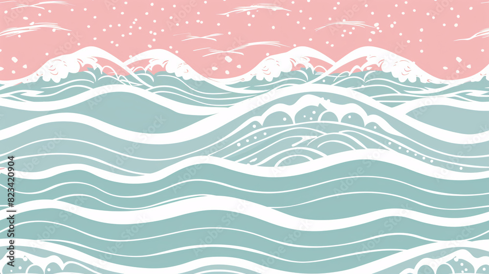 Pastel Ocean Waves Illustration Serene Illustration Of Stylized Ocean