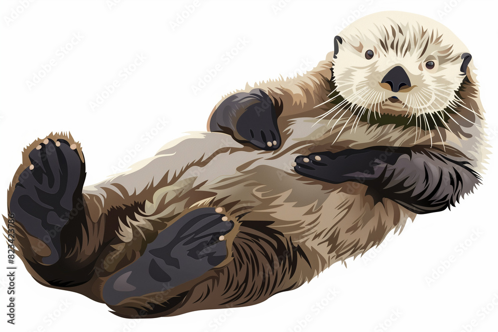 Vector Illustration of Full Body Sea Otter: Cute Cartoon Drawing for ...
