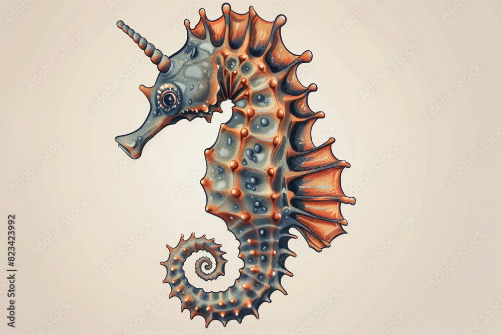 Vector Illustration of Full Body Seahorse: Detailed Drawing of Seahorse ...