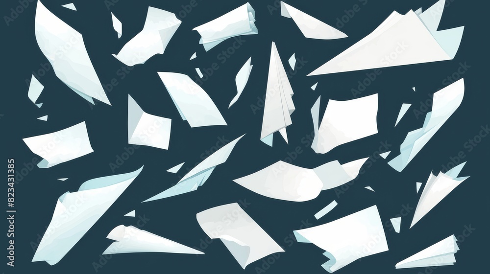 Modern realistic illustration of blank white pages falling, chaotic ...
