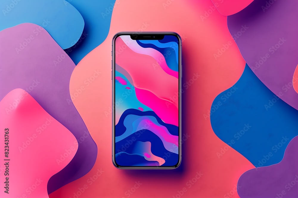 Modern smartphone with colorful abstract wallpaper on a vibrant ...