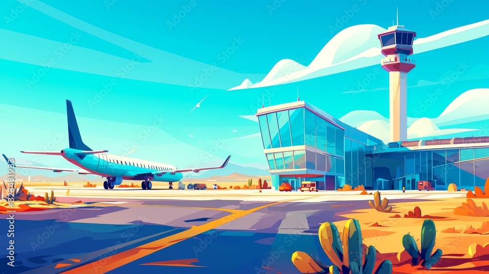 Animated modern illustration of aircraft on runway before flight ...