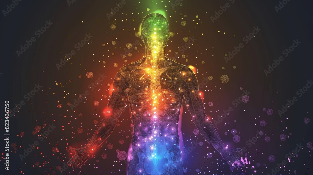 A detailed illustration of the human body with various colors ...