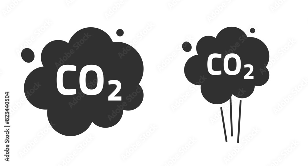 Co2 carbon emission cloud icon vector graphic set, dioxide gas exhaust ...