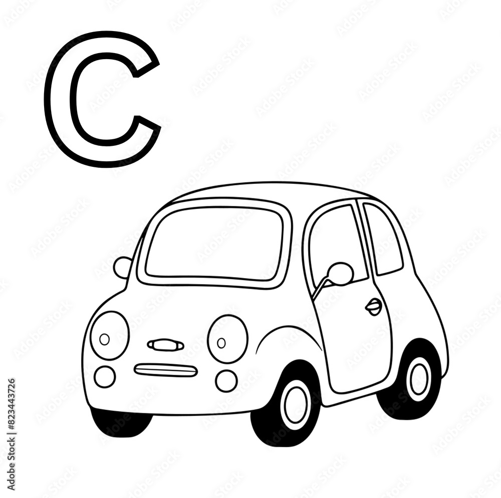 C is for car coloring page for kids Stock Photo | Adobe Stock