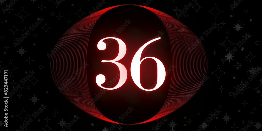 Number 36. Banner with the number thirty six on a black background and ...