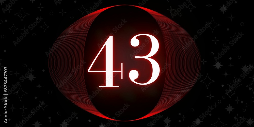 Number 43. Banner with the number forty three on a black background and ...