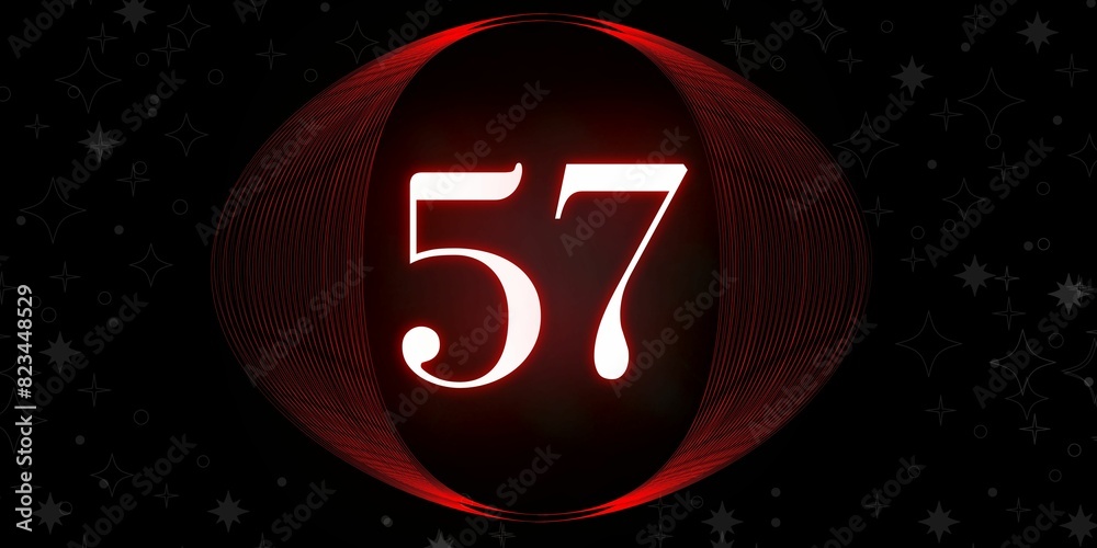 Number 57. Banner with the number fifty seven on a black background and ...