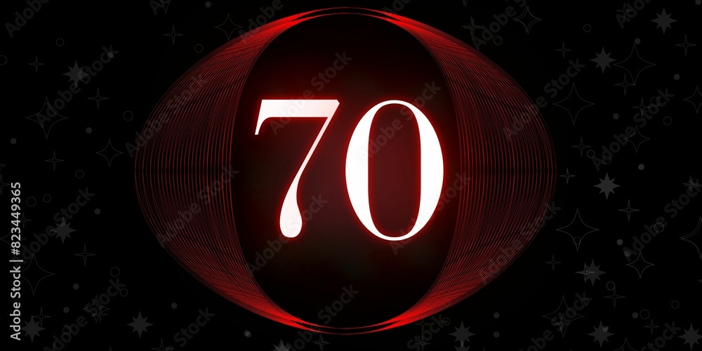 Number 70. Banner with the number seventy on a black background and ...