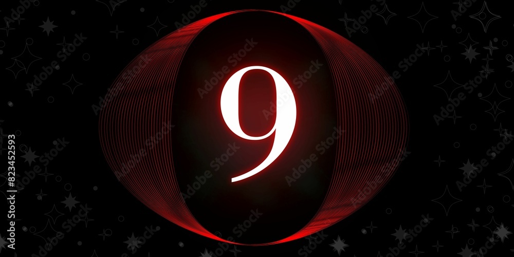 Number 9. Banner with the number nine on a black background and white ...