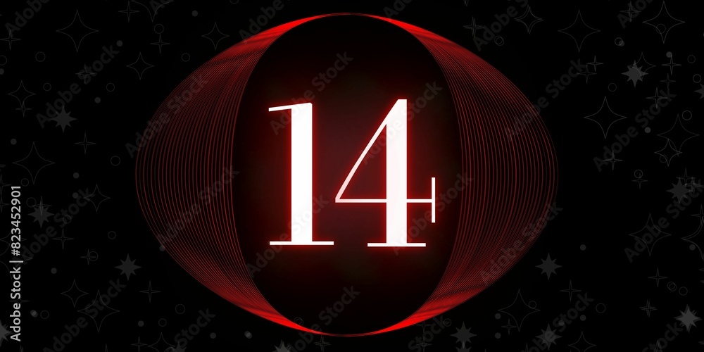 Number 14. Banner with the number fourteen on a black background and ...