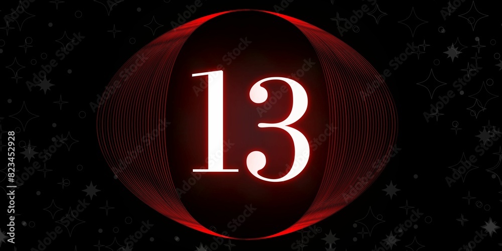 Number 13. Banner with the number thirteen on a black background and ...