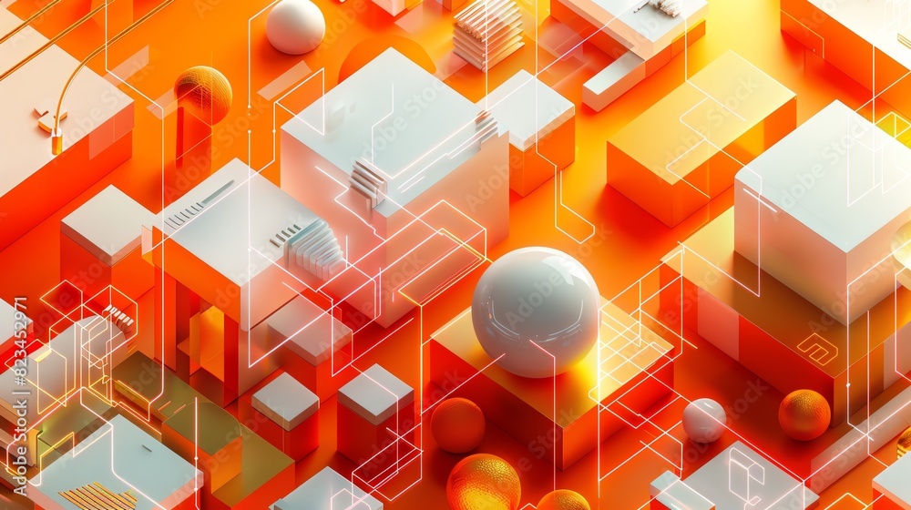 Orange background with polygon web that analyzing data on Orange and ...