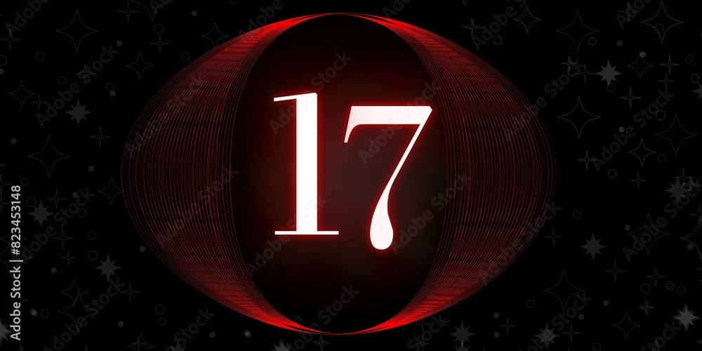 Number 17. Banner with the number seventeen on a black background and ...
