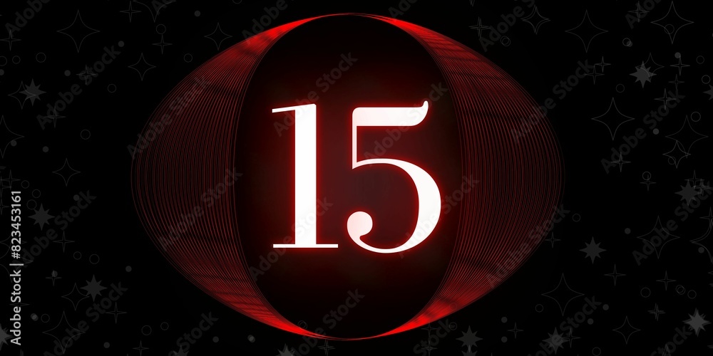 Number 15. Banner with the number fifteen on a black background and ...