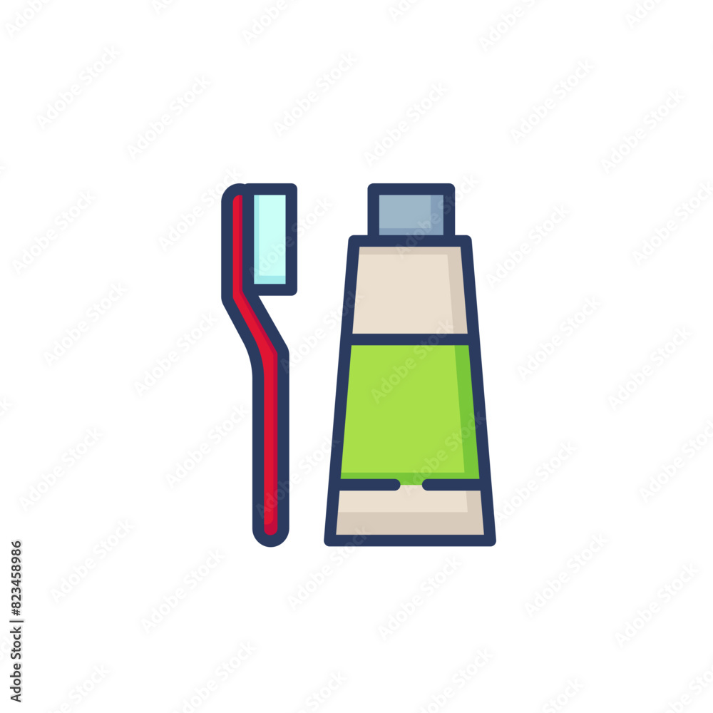 Brush and toothpaste thin line icon. Tube, toothbrush, brushing teeth ...