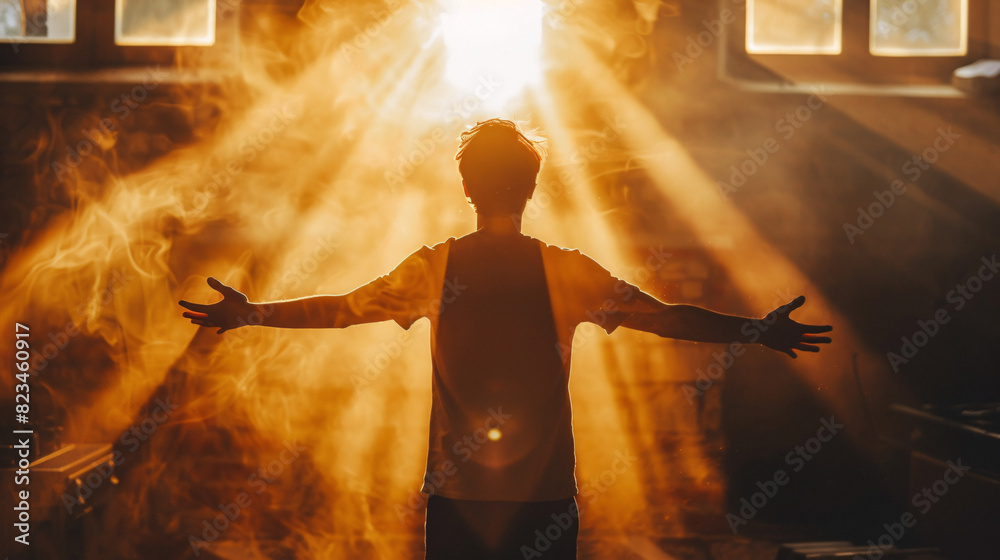 Silhouette of man with arms outstretched in golden light. Download this ...