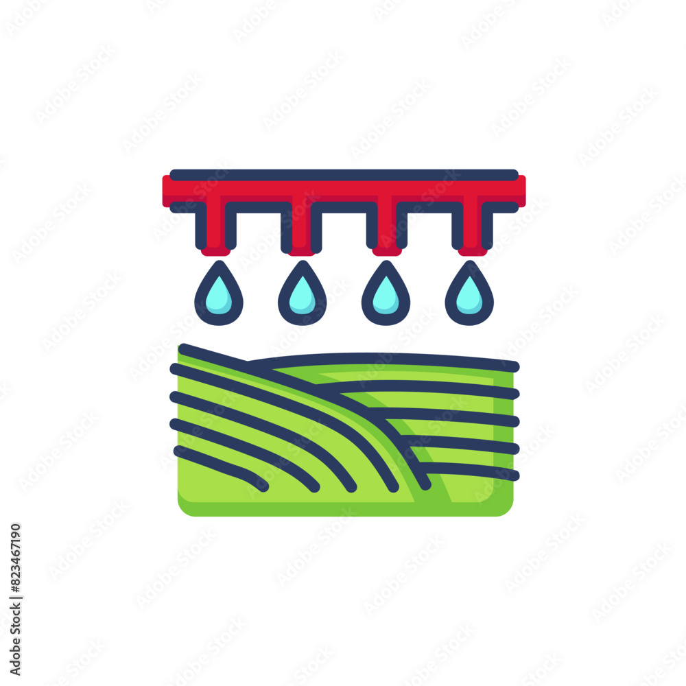 Irrigation line icon. Heavy machine irrigating field isolated outline ...