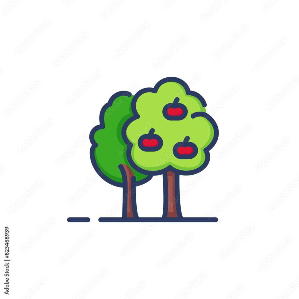 Orchard line icon. Garden, fruit grow, apple trees isolated outline ...