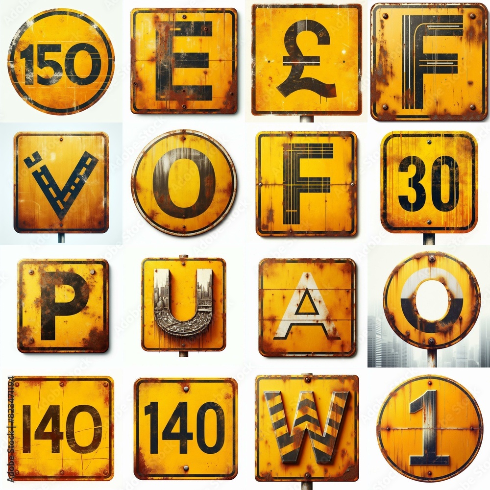 Yellow Road traffic sign Lettering Typeface. AI generated illustration ...