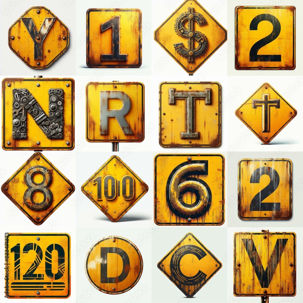 Yellow Road traffic sign Lettering Typeface. AI generated illustration ...