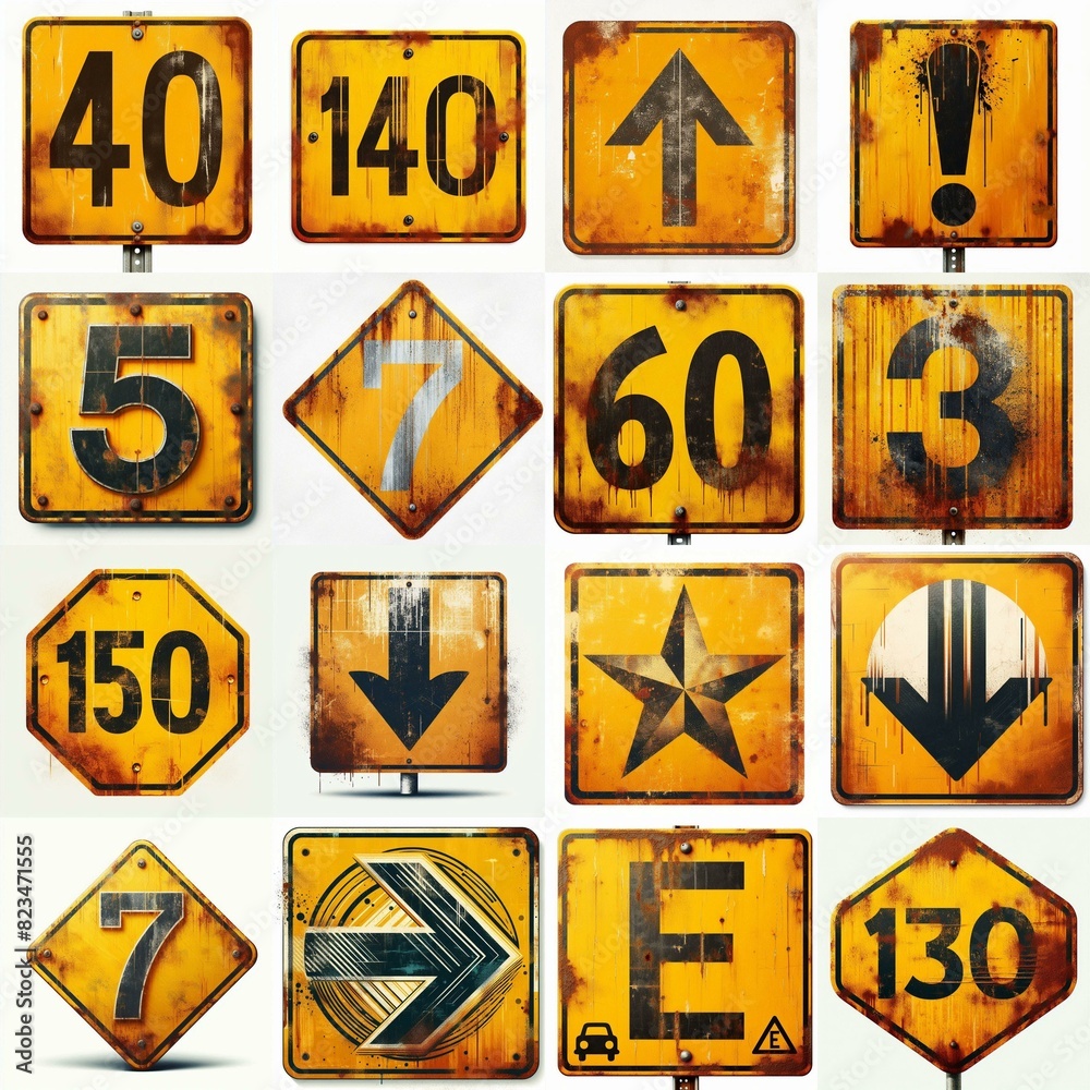 Yellow Road traffic sign Lettering Typeface. AI generated illustration ...