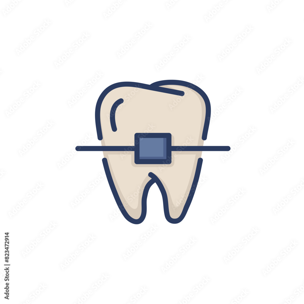 Teeth braces line icon. Orthodontic brackets, molar isolated outline ...