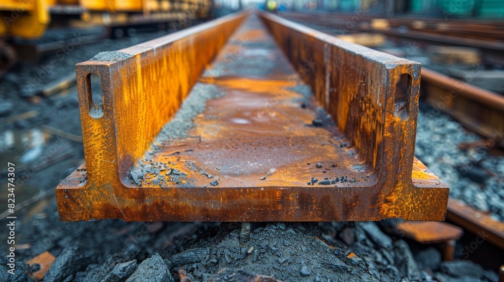 Metal construction beams for buildings. Steel structure girders ...