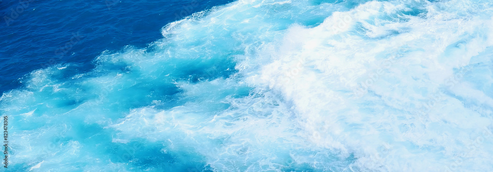 Banner Turquoise ocean sea water white wave pattern splashing deep blue ...