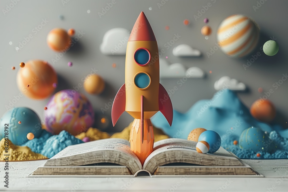 rocket creative space background education concept spaceship school ...