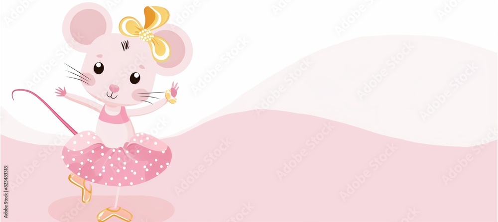 Cute pink mouse in ballerina dress, simple clipart illustration with ...