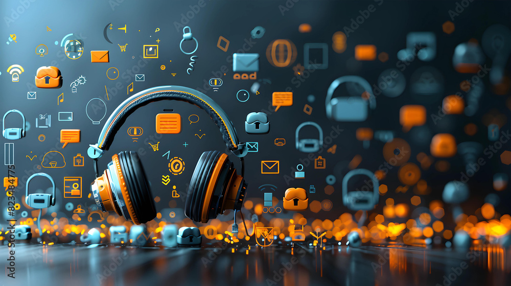 Customer Service: Background with customer support symbols, headsets ...