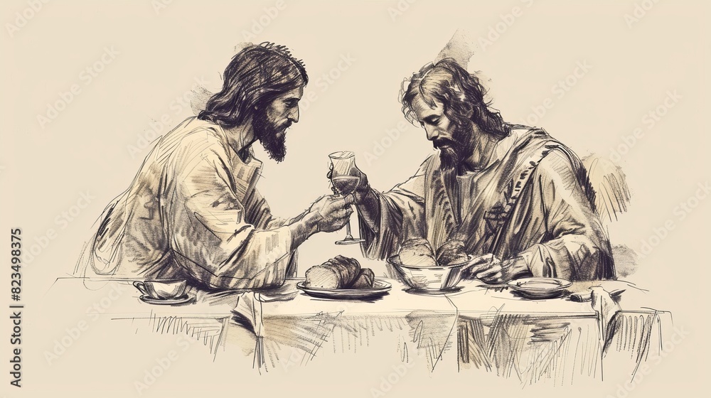 Jesus Blessing the Bread and Wine During the Last Supper, Biblical ...