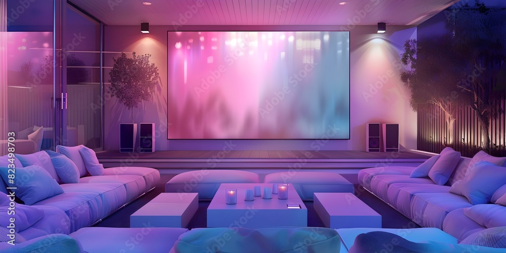 Outdoor movie night with large screen comfy seating and immersive audio ...