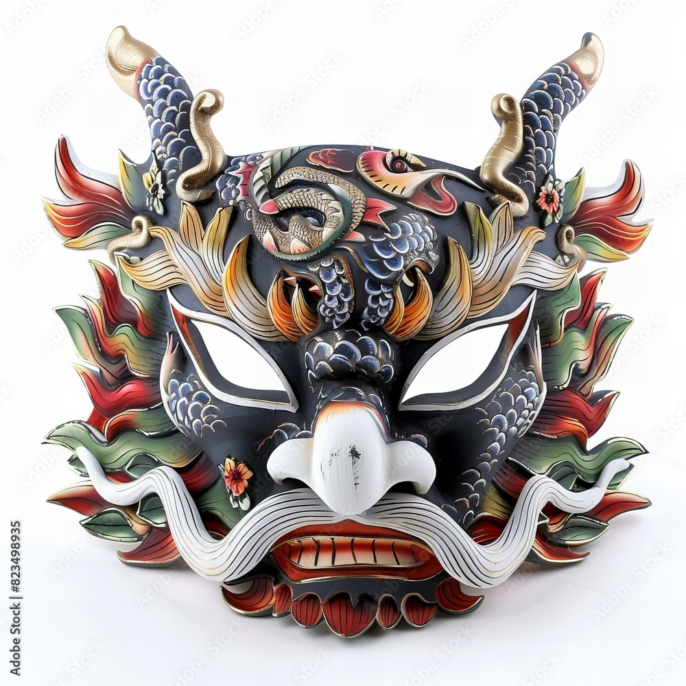 Constructivism art style , dragon mask design isolated on white ...