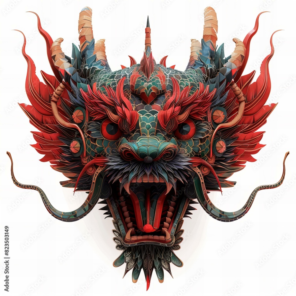 Illustration of constructivism art style , dragon mask design isolated ...