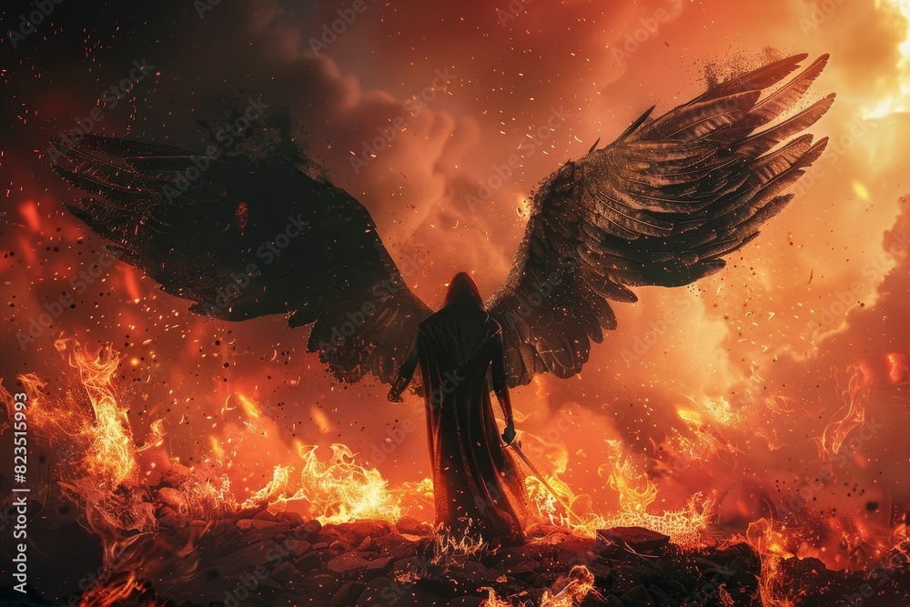 Fallen Angel Engulfed in Hellfire of Apocalyptic Inferno:A Dramatic ...