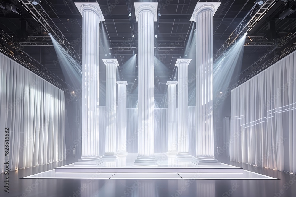 Grandiose Theatrical Stage with Elegant Architectural Columns and ...