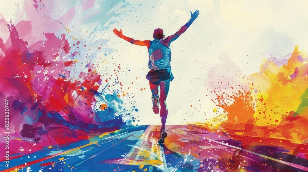 Colorful marathon winner finish background, sport and activity ...