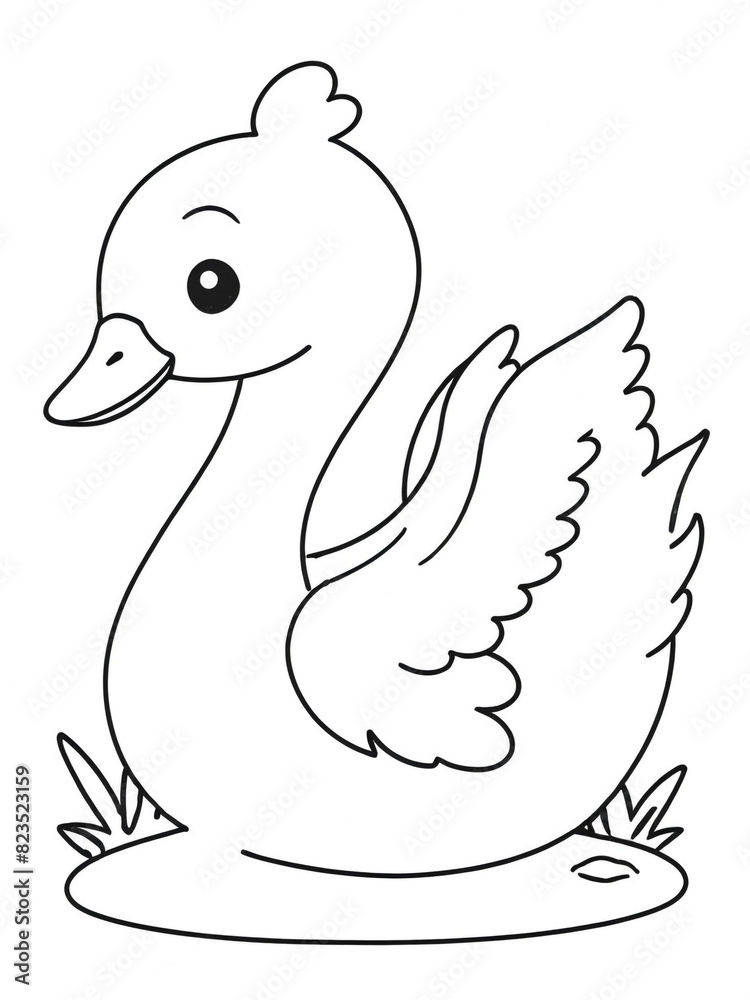 cartoon swan coloring book pages, black and white designs for kids and ...
