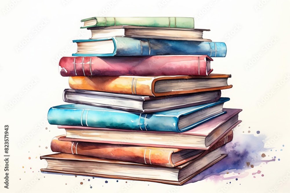 Watercolor clipart of a vibrant pile of notebooks with fun covers ...