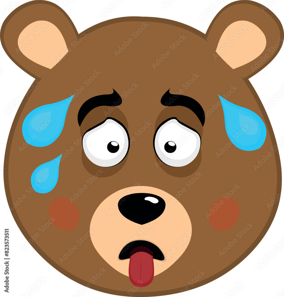 vector illustration face brown bear grizzly cartoon, with his tongue ...