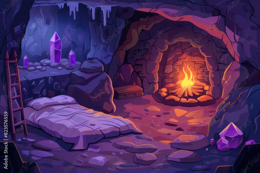 Exploring the depths: artwork of a mysterious cave in a historic ...