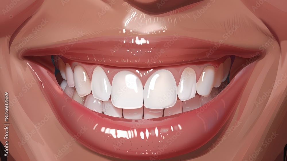 Hyperrealistic digital illustration of a persons smile showcasing a ...