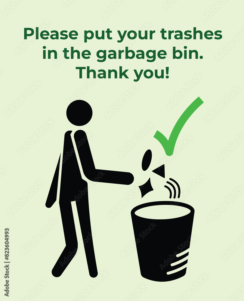 Please put your trashes in garbage bin poster banner sign isolated on ...
