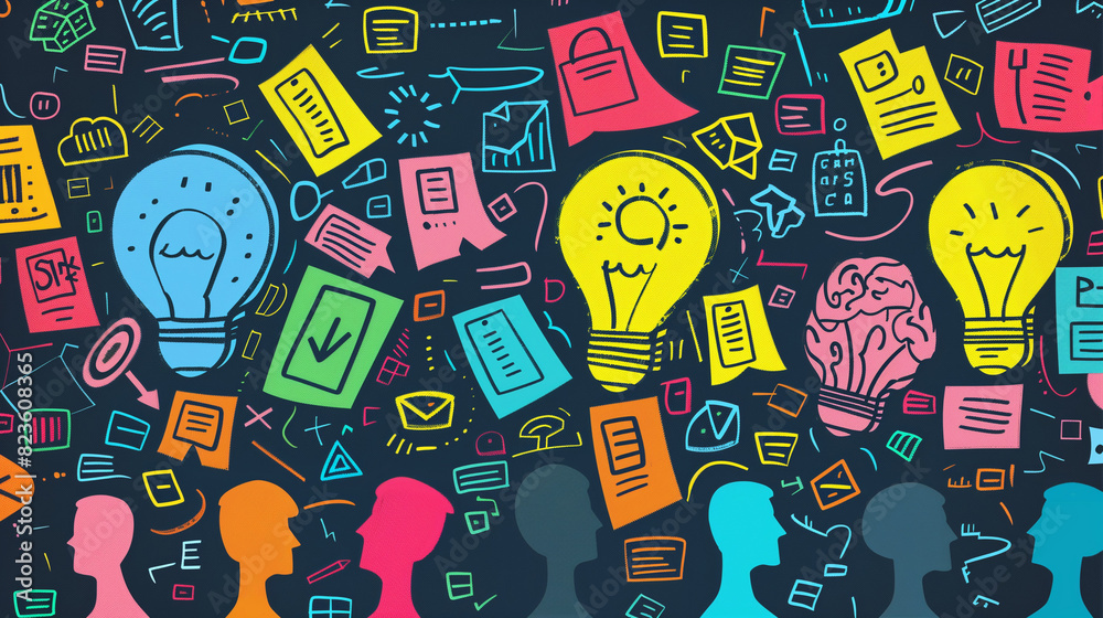 Brainstorming, group thinking, group discussion, meeting, ideas ...